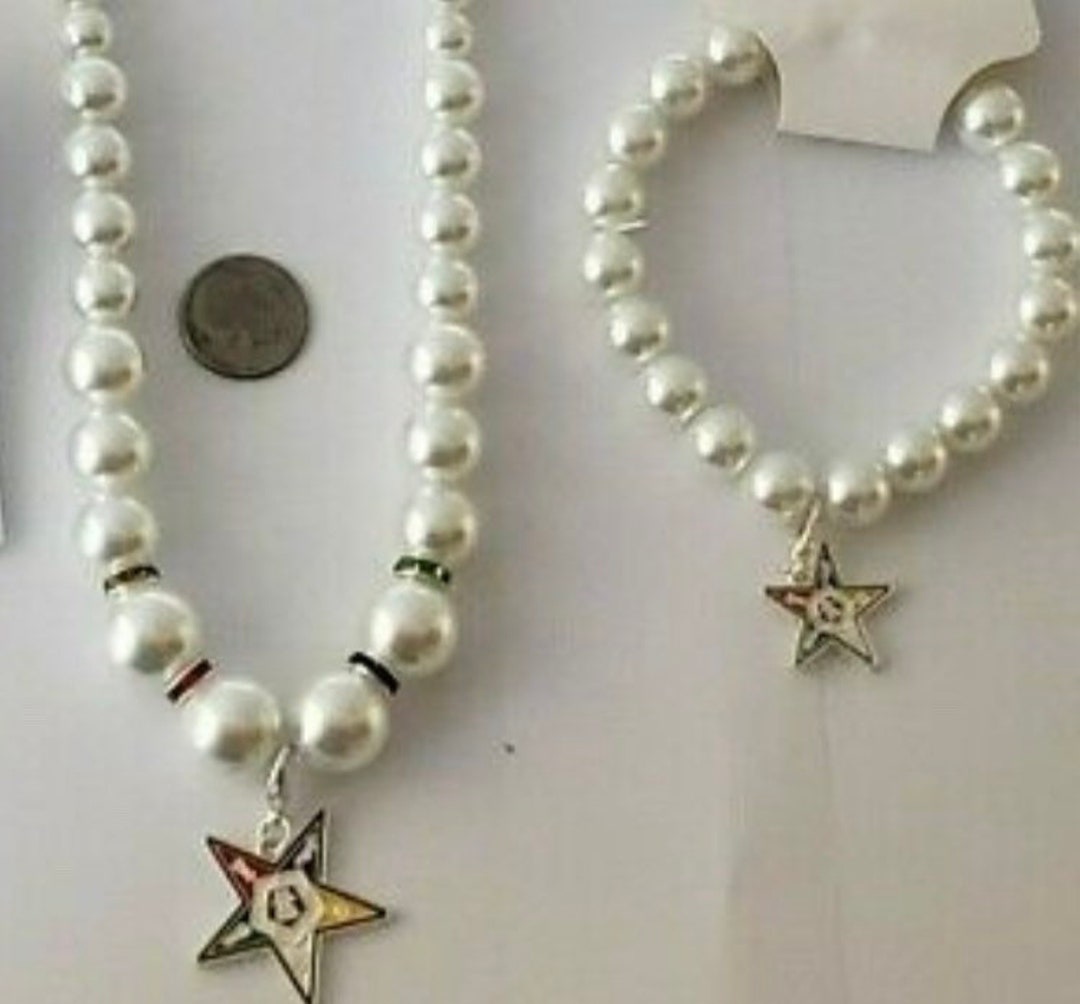 Oes Pearl Pendant Necklace and Bracelet Set - Etsy