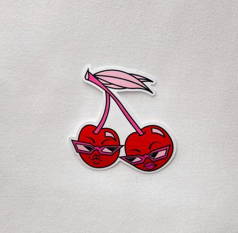 Red Cherry Sticker | Sunglass Cherry Sticker | Waterproof Vinyl Sticker ...
