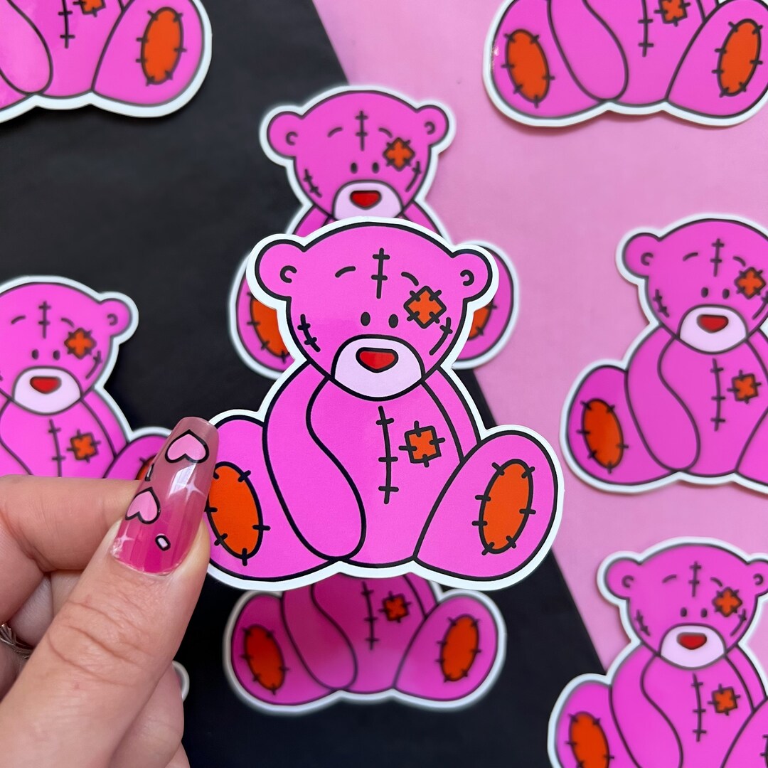Teddy Bear Sticker Pink Cutie Bear Vinyl Sticker Valentines Day ...