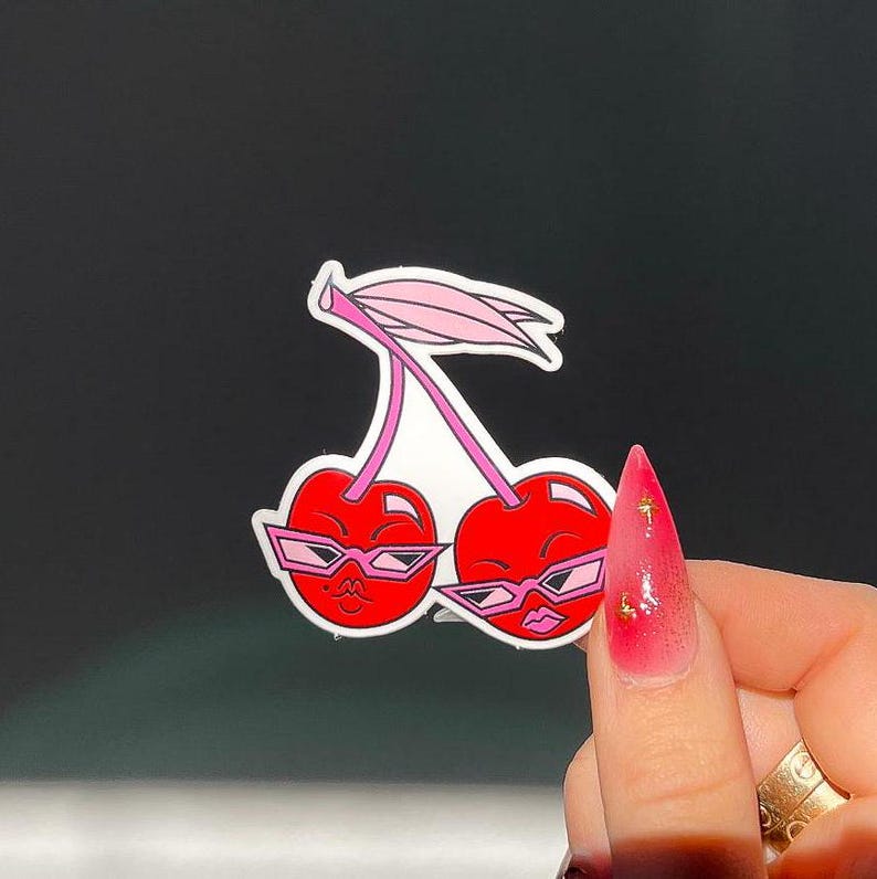 Red Cherry Sticker | Sunglass Cherry Sticker | Waterproof Vinyl Sticker ...