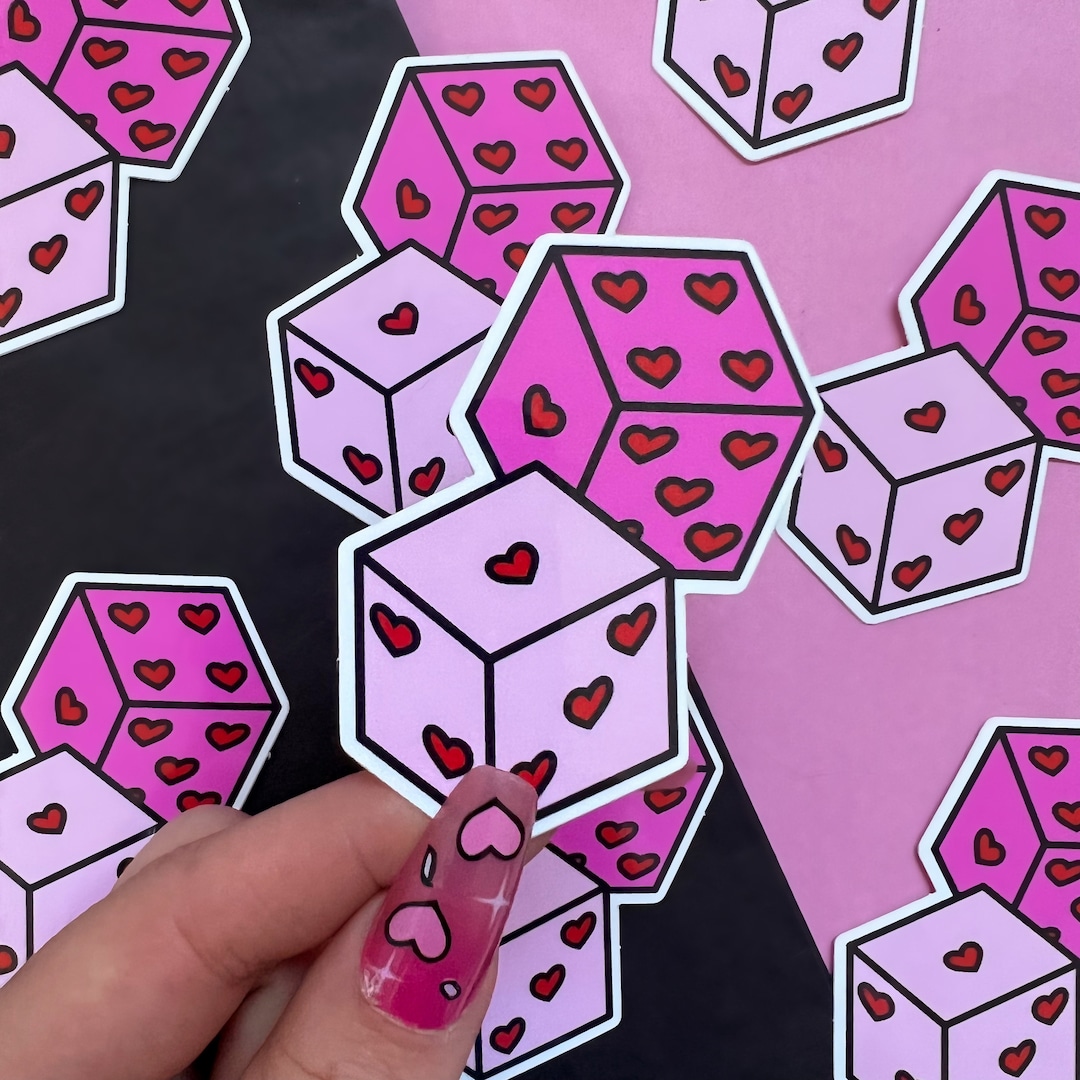 Dice Stickers Roll the Dice Vinyl Sticker Trendy, Groovy, Pink Heart ...