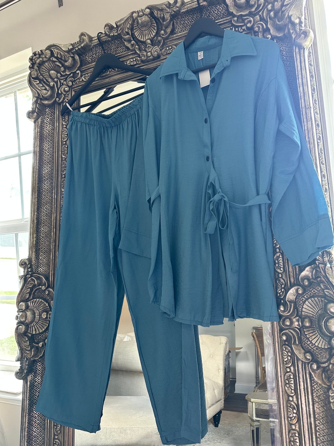 Blue Linen Modest Outfit Made in Kuwait - Etsy