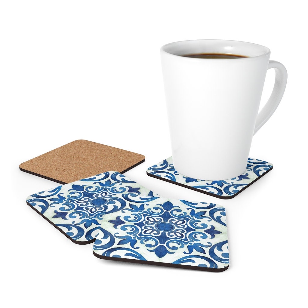 Blue Italian Majolica Tile Coaster Set, Sicilian Maiolica Coasters ...