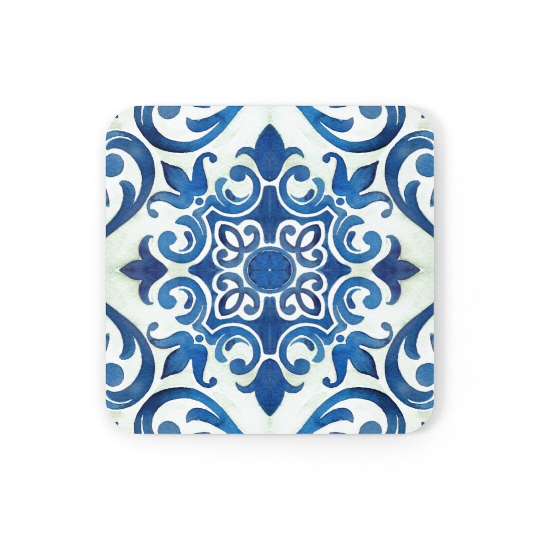 Blue Italian Majolica Tile Coaster Set, Sicilian Maiolica Coasters ...