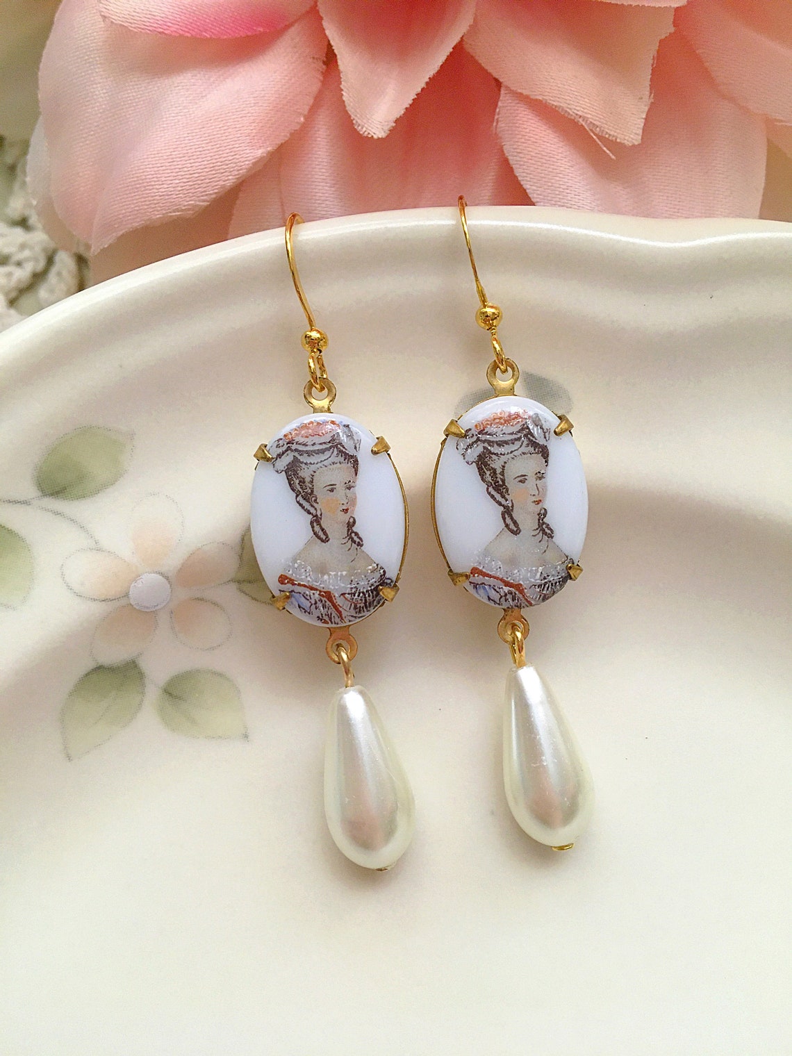 Marie Antoinette Earrings, Vintage Pearl Drop Earrings, French Baroque Earrings, Rococo Earrings ...