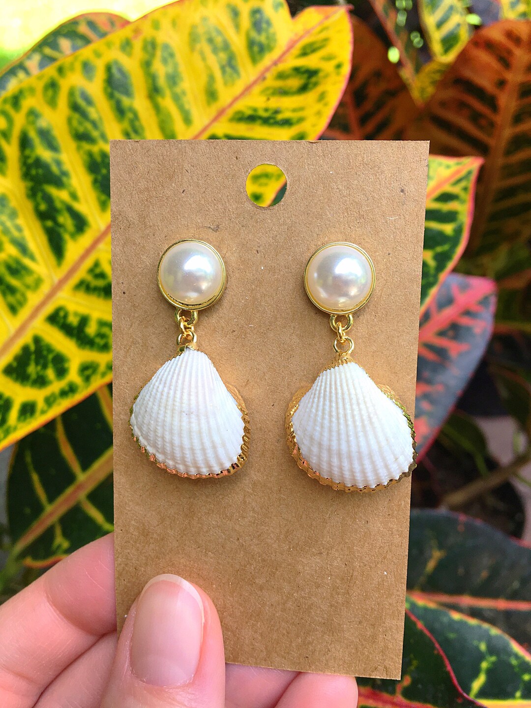 Pearl & Seashell Earrings, Clam Shell Earrings, Pearl Shell Earrings ...