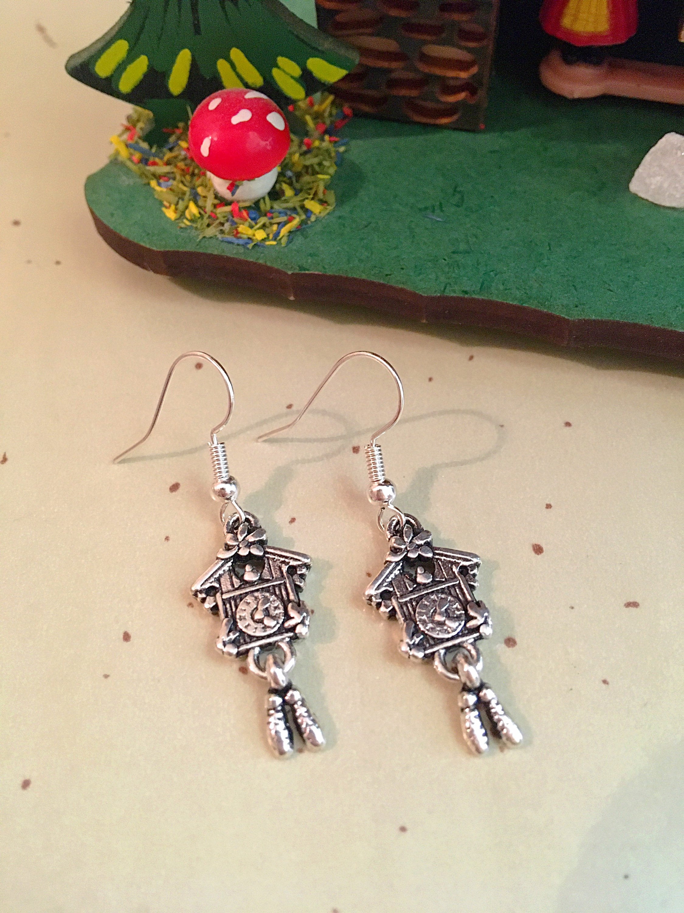 Cuckoo Clock Earrings, Silver Cuckoo Clock Earrings, German Earrings ...