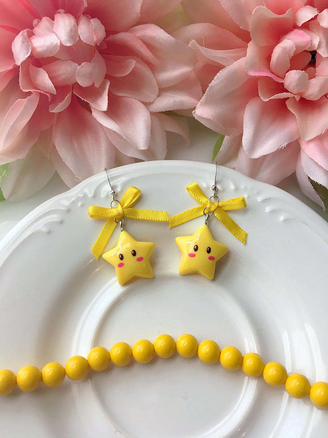 Kawaii Star Earrings, Yellow Star Earrings, Cutecore Earrings, Yellow ...