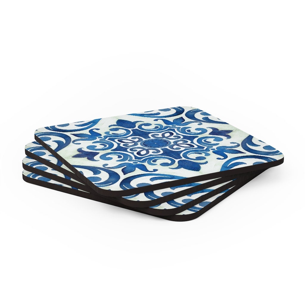 Blue Italian Majolica Tile Coaster Set, Sicilian Maiolica Coasters ...