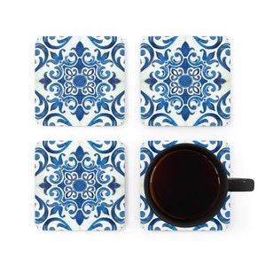 Blue Italian Majolica Tile Coaster Set, Sicilian Maiolica Coasters ...