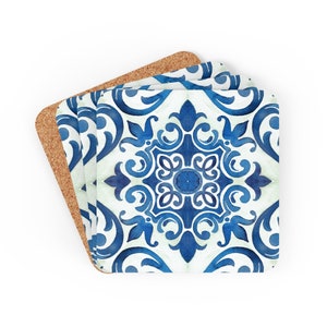 Blue Italian Majolica Tile Coaster Set, Sicilian Maiolica Coasters ...