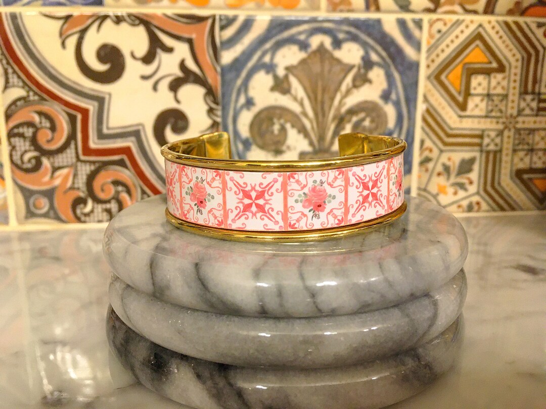 Pink Italian Tile Cuff Bracelet, Sicilian Majolica Bracelet, Sorrento ...