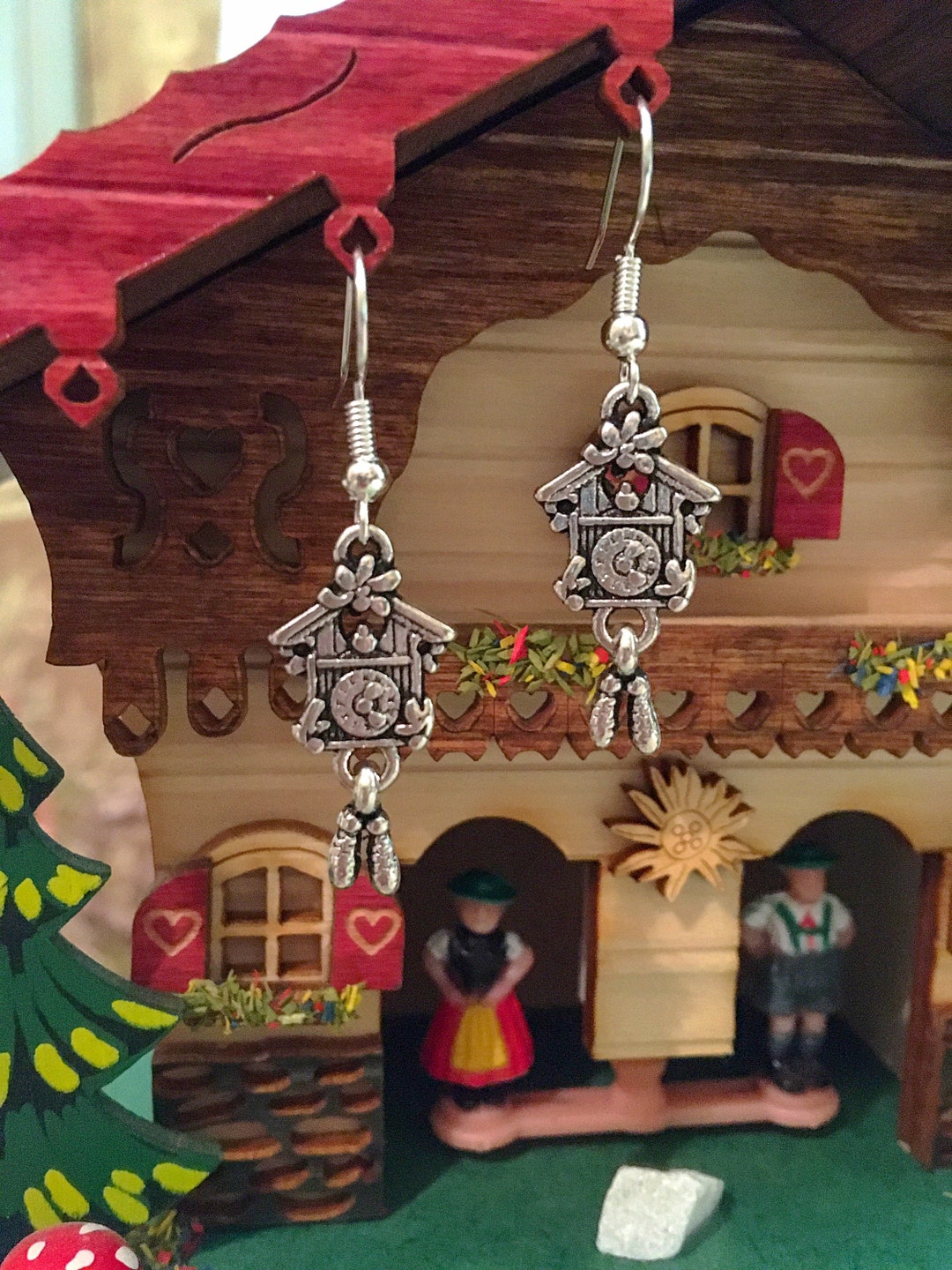 Cuckoo Clock Earrings, Silver Cuckoo Clock Earrings, German Earrings ...