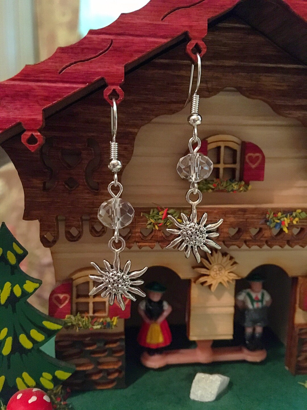 Edelweiss Earrings, Silver Edelweiss Flower Drop Earrings, Bavarian ...