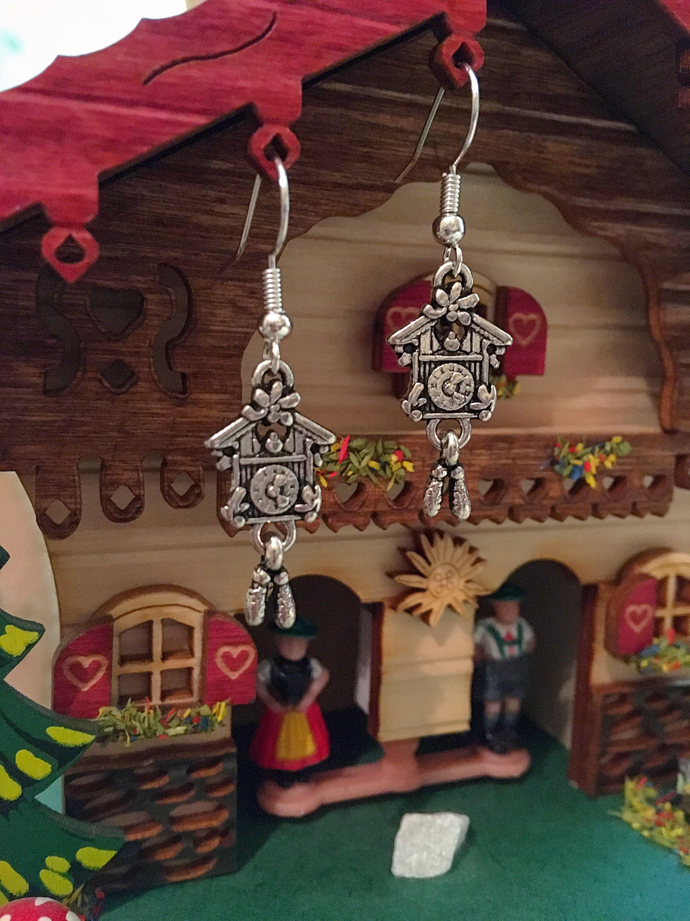 Cuckoo Clock Earrings, Silver Cuckoo Clock Earrings, German Earrings ...