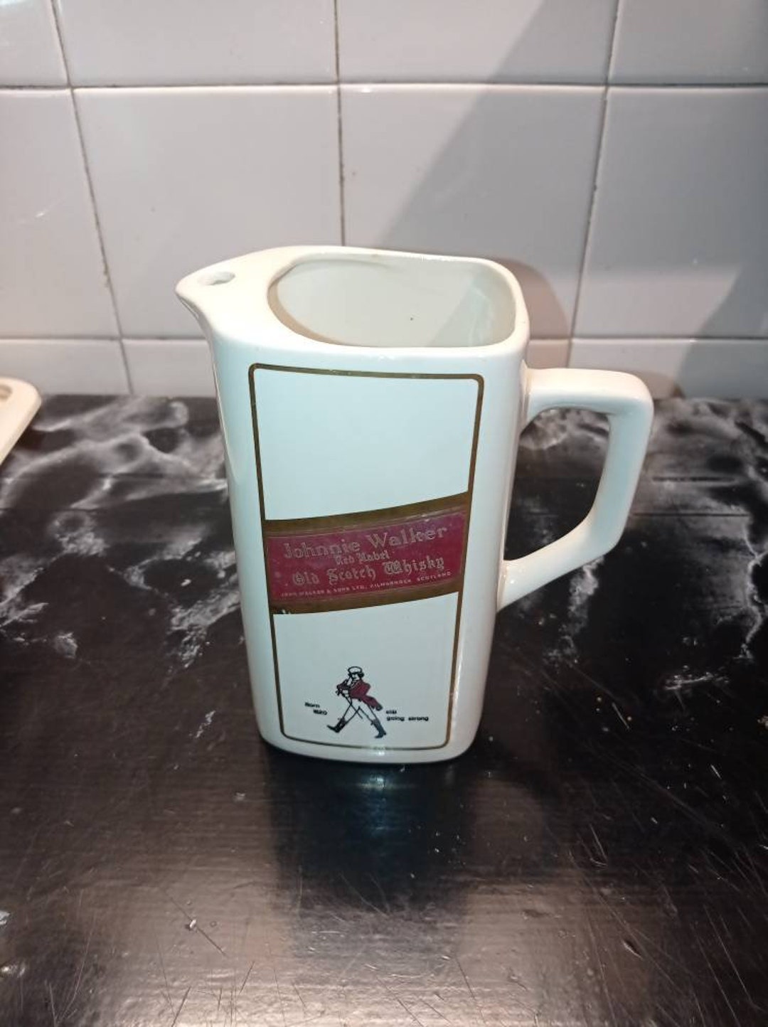 Vintage 60s Johnnie Walker Jug Pitcher Cheramic White Made in Italy ...