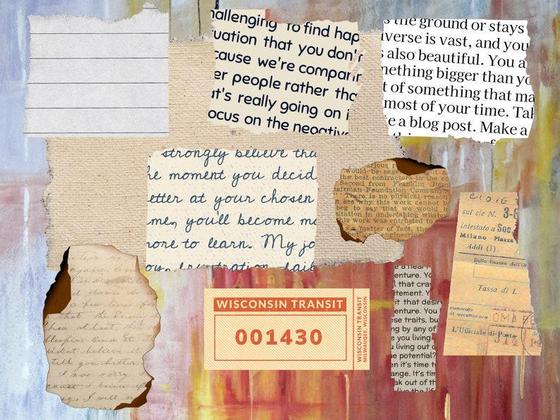 Vintage Script Torn Paper Digital Download, Watercolor Background ...