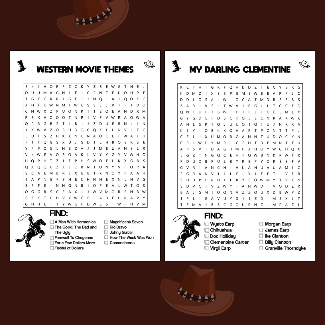 Western Word Search Books Digital Western Music Printables Word Search ...