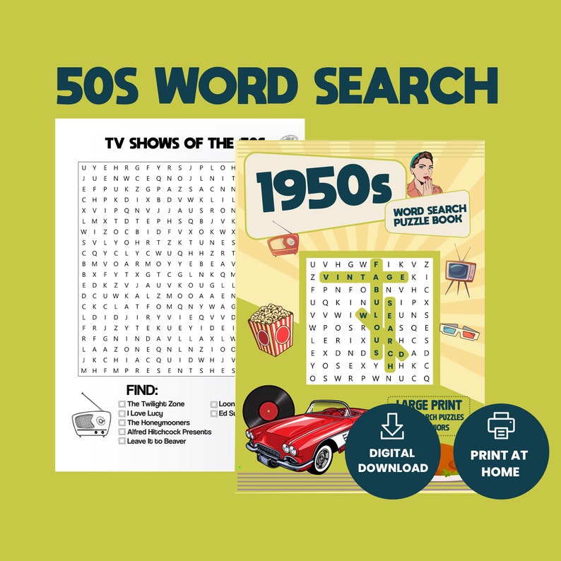 50s Word Search Book, Word Search Books Digital, 50s Print, Printable ...