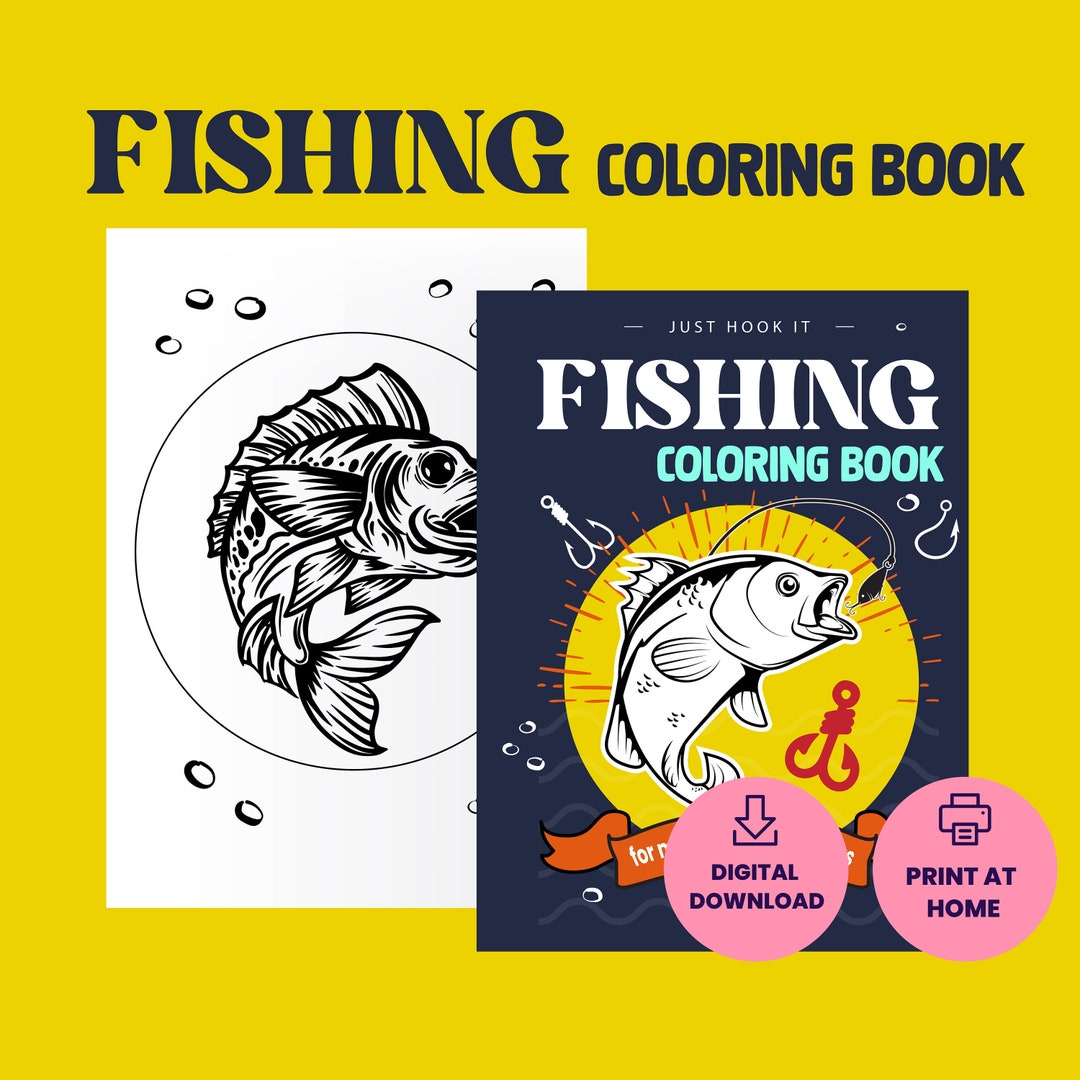 Fishing Digital Coloring Book, Fishing Gifts for Men, Pdf Coloring Book ...