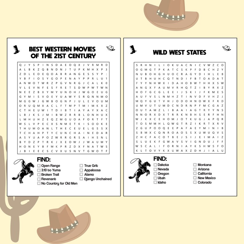Western Word Search Books Digital Western Music Printables Word Search ...