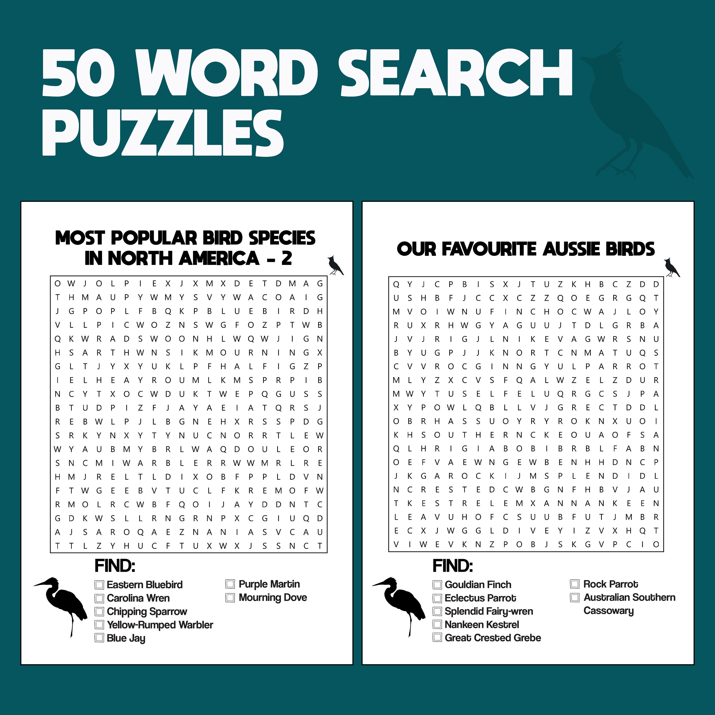 Bird Word Search and Puzzle & Coloring Books Digital | Printables ...