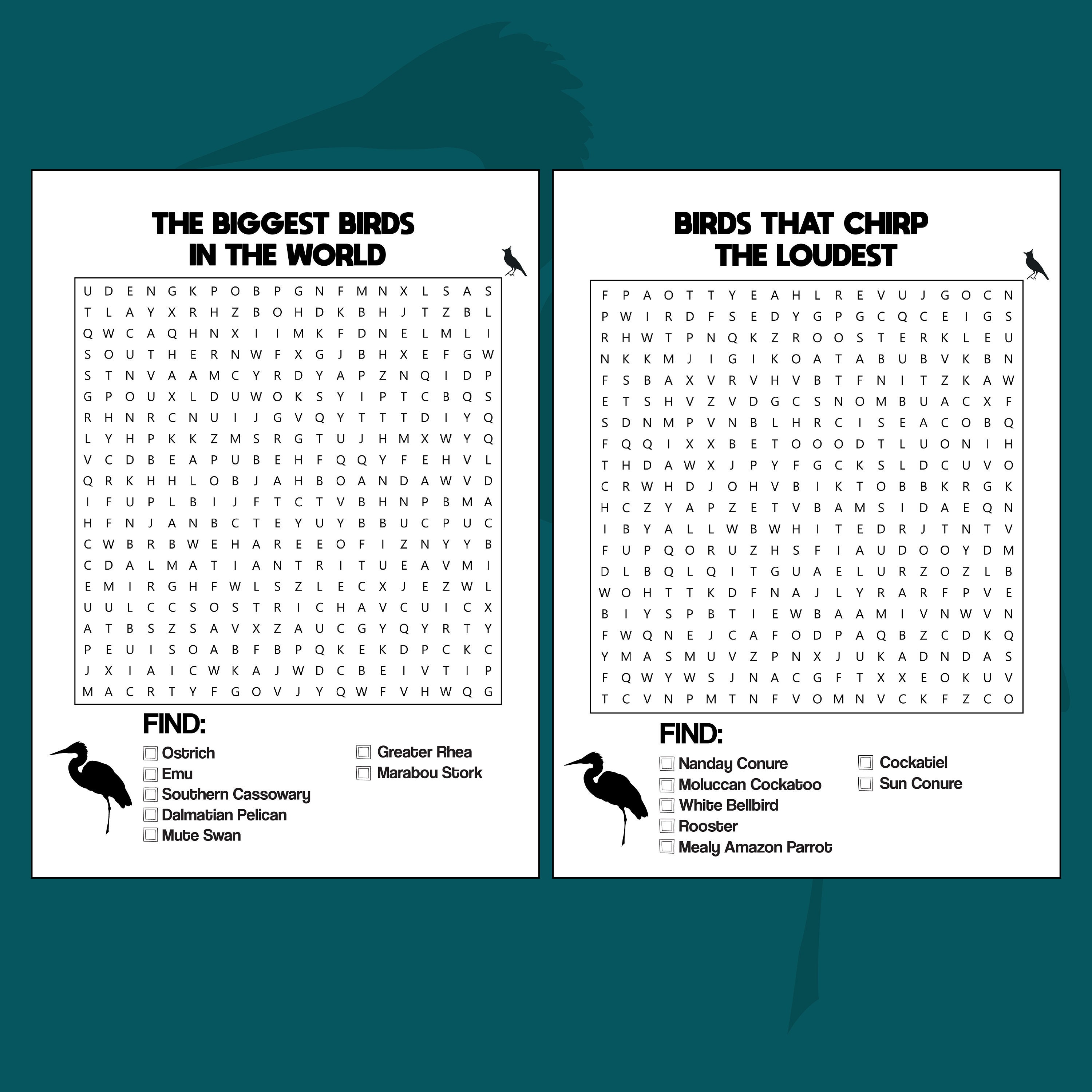 Bird Word Search and Puzzle & Coloring Books Digital | Printables ...