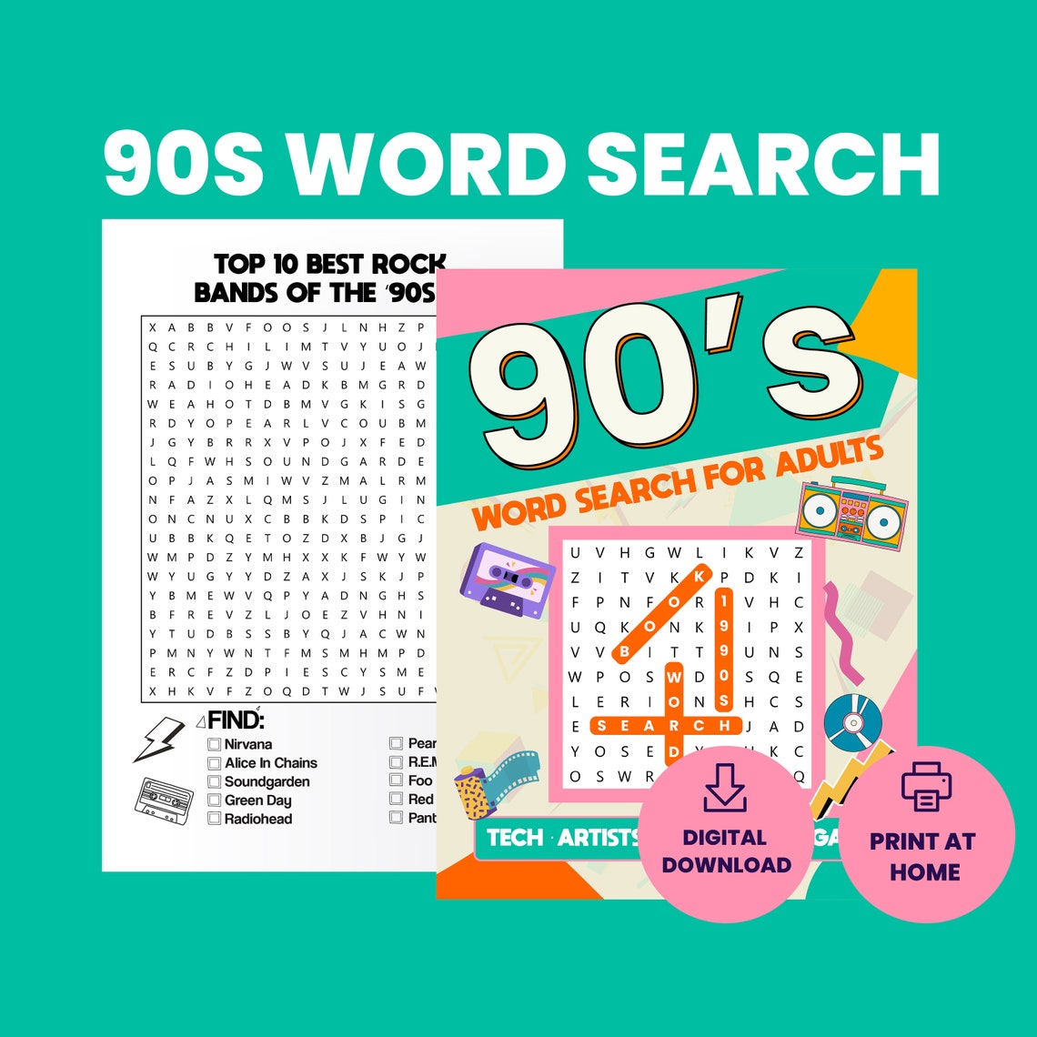 90s Word Search Book | Word Search Books Digital | 90s Print ...