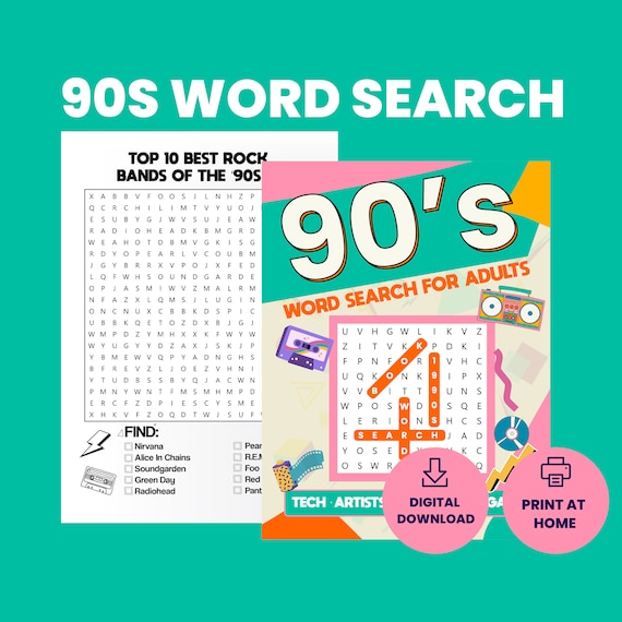 90s Word Search Book Word Search Books Digital 90s Print | Etsy