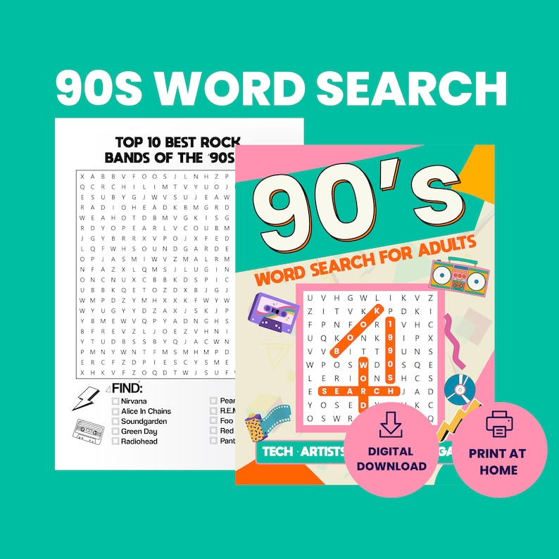 90s Word Search Book | Word Search Books Digital | 90s Print ...