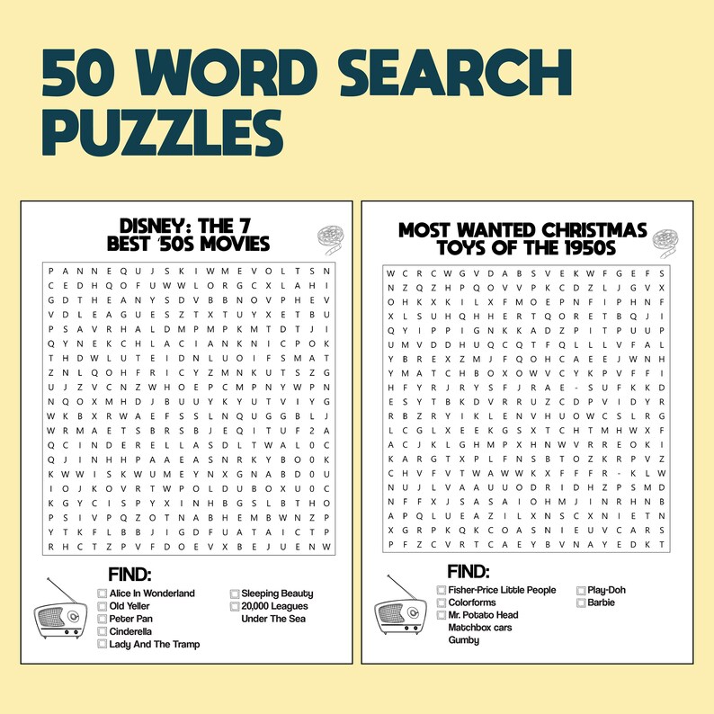 50s Word Search Book, Word Search Books Digital, 50s Print, Printable ...