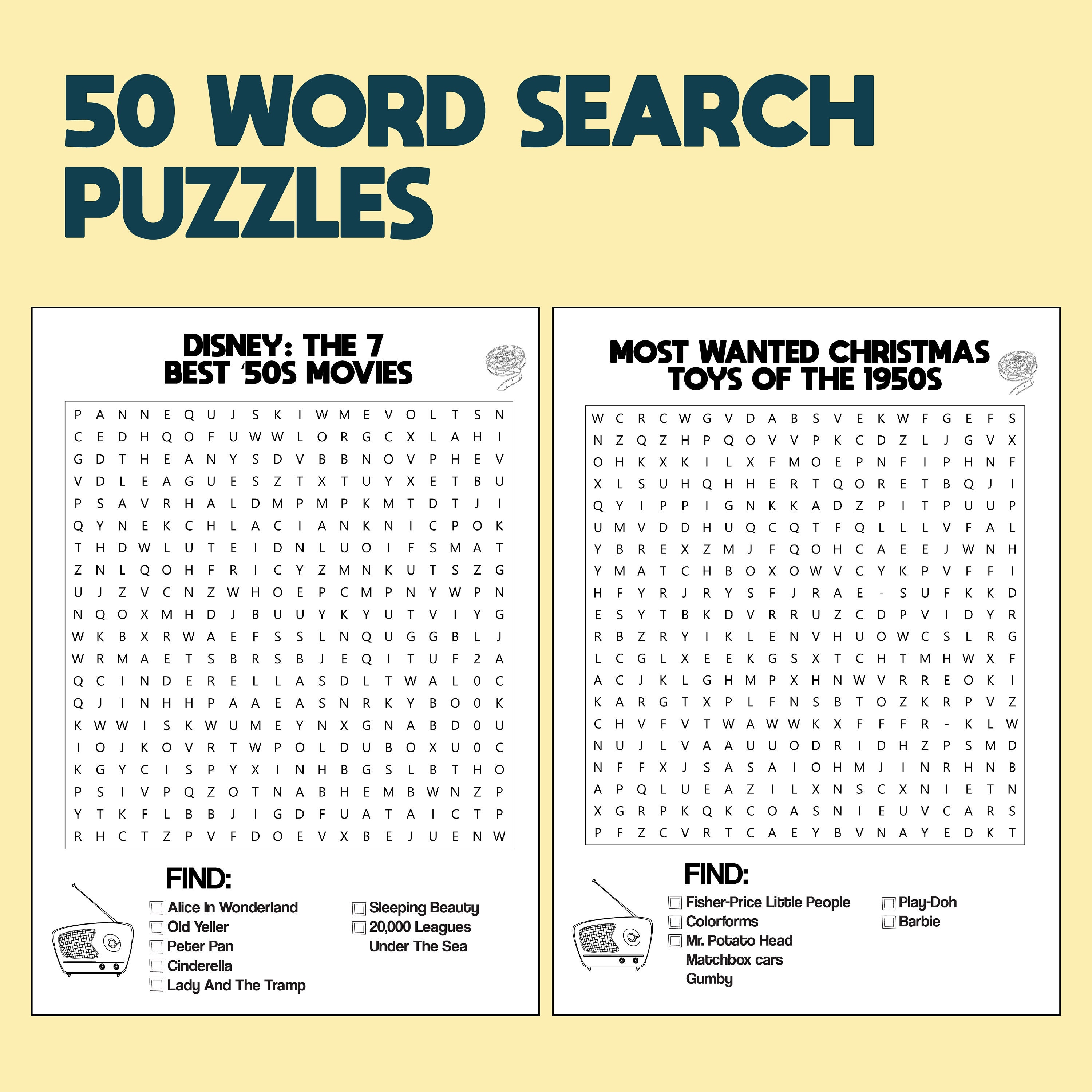 50s Word Search Book, Word Search Books Digital, 50s Print, Printable ...