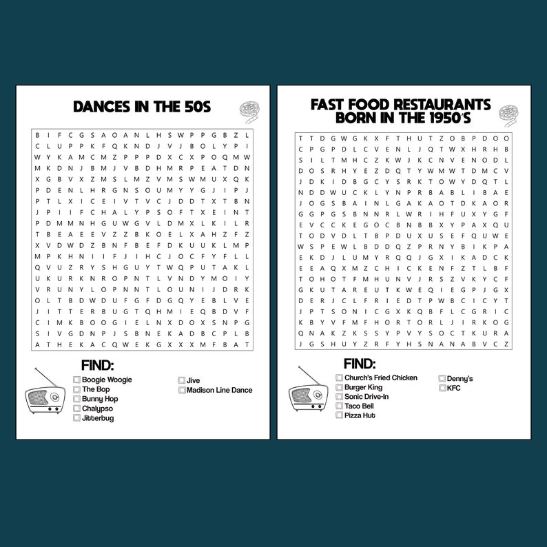 50s Word Search Book, Word Search Books Digital, 50s Print, Printable ...