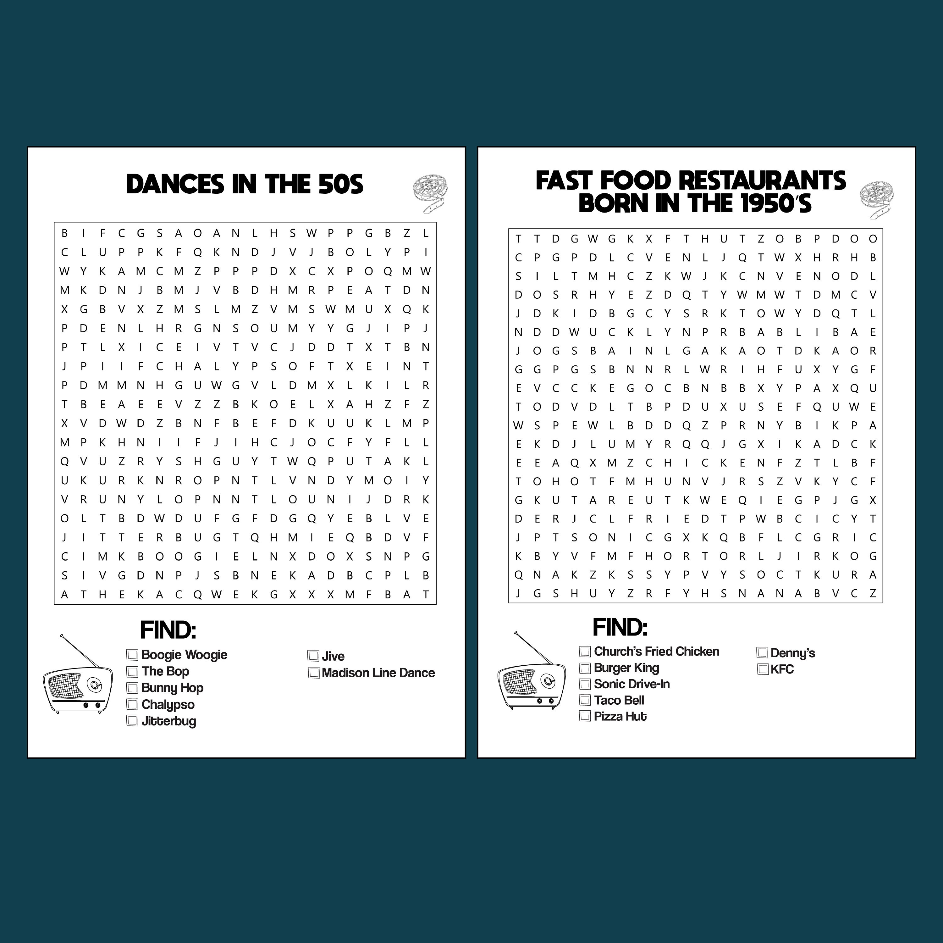 50s Word Search Book, Word Search Books Digital, 50s Print, Printable ...