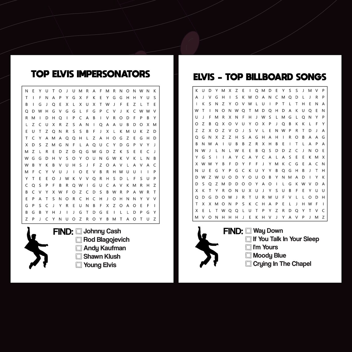 Elvis Presley Word Search & Coloring Books Digital | Printables | Word ...