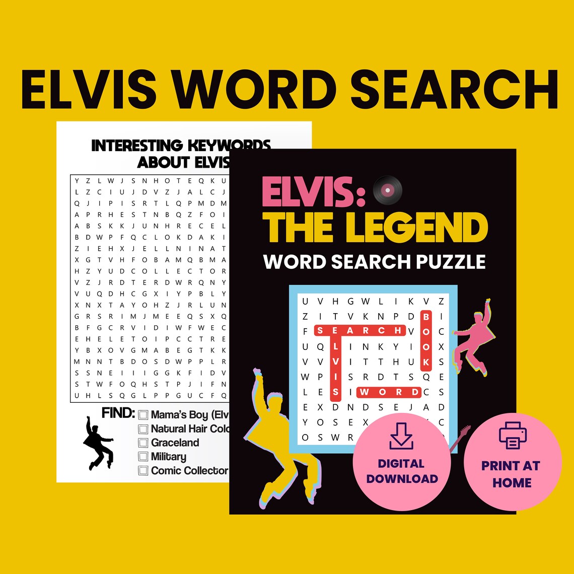 Elvis Presley Word Search & Coloring Books Digital | Printables | Word ...