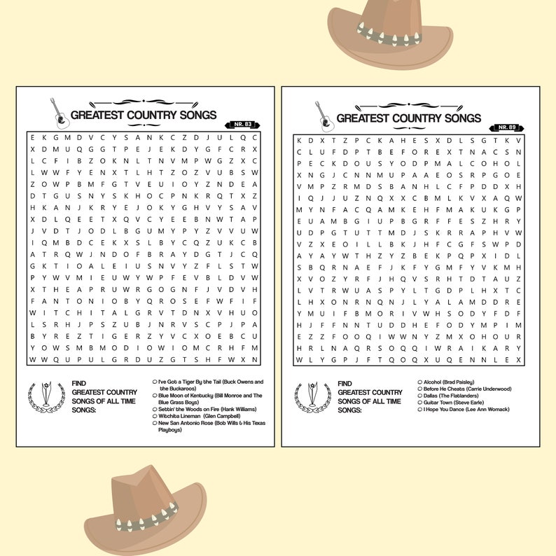 Country Music Word Search Books Digital Country Music | Etsy