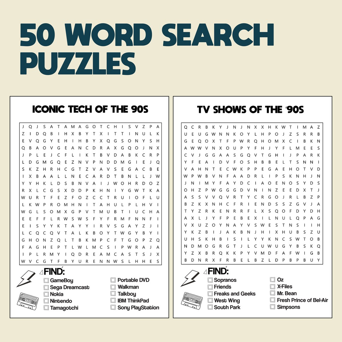 90s Word Search Book | Word Search Books Digital | 90s Print ...