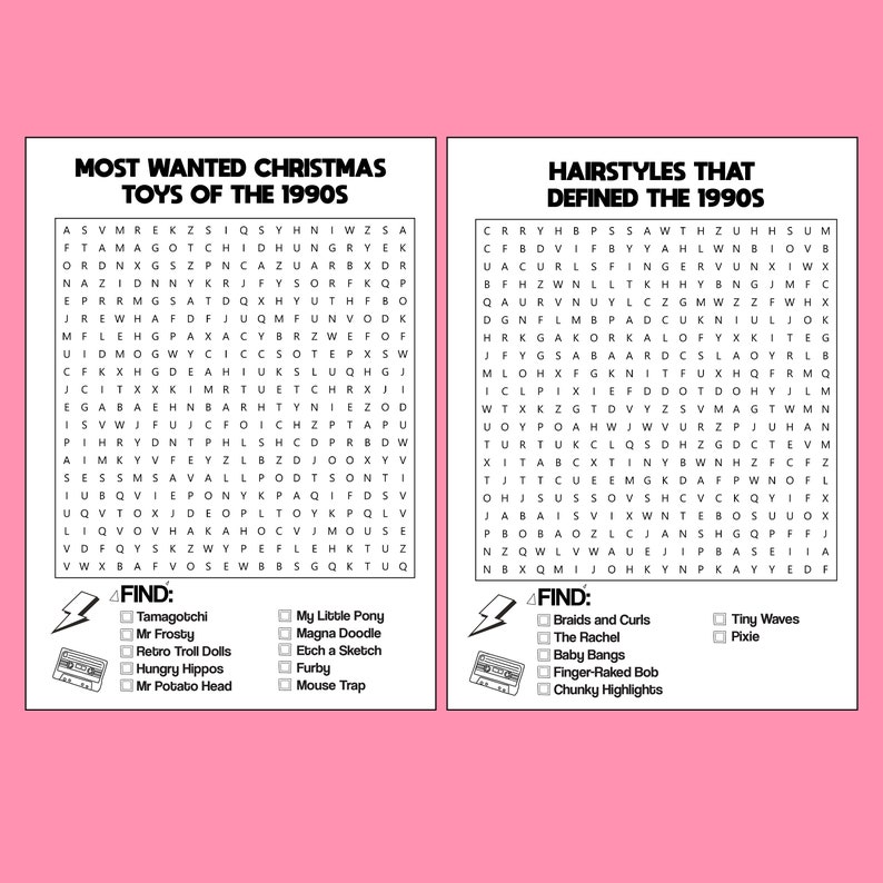 90s Word Search Book | Word Search Books Digital | 90s Print ...