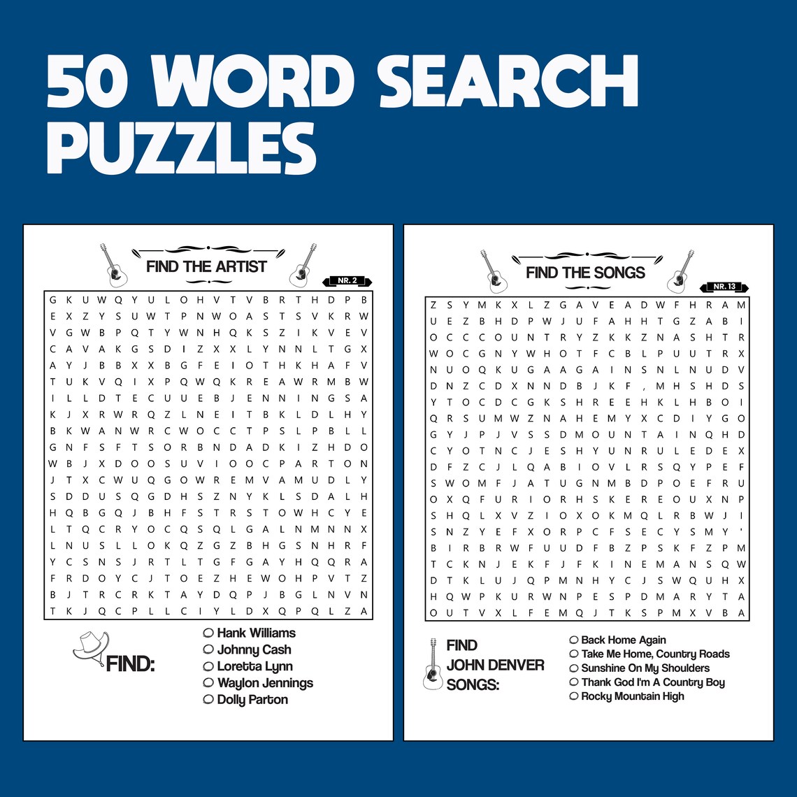 Country Music Word Search Books Digital | Country Music Printables ...