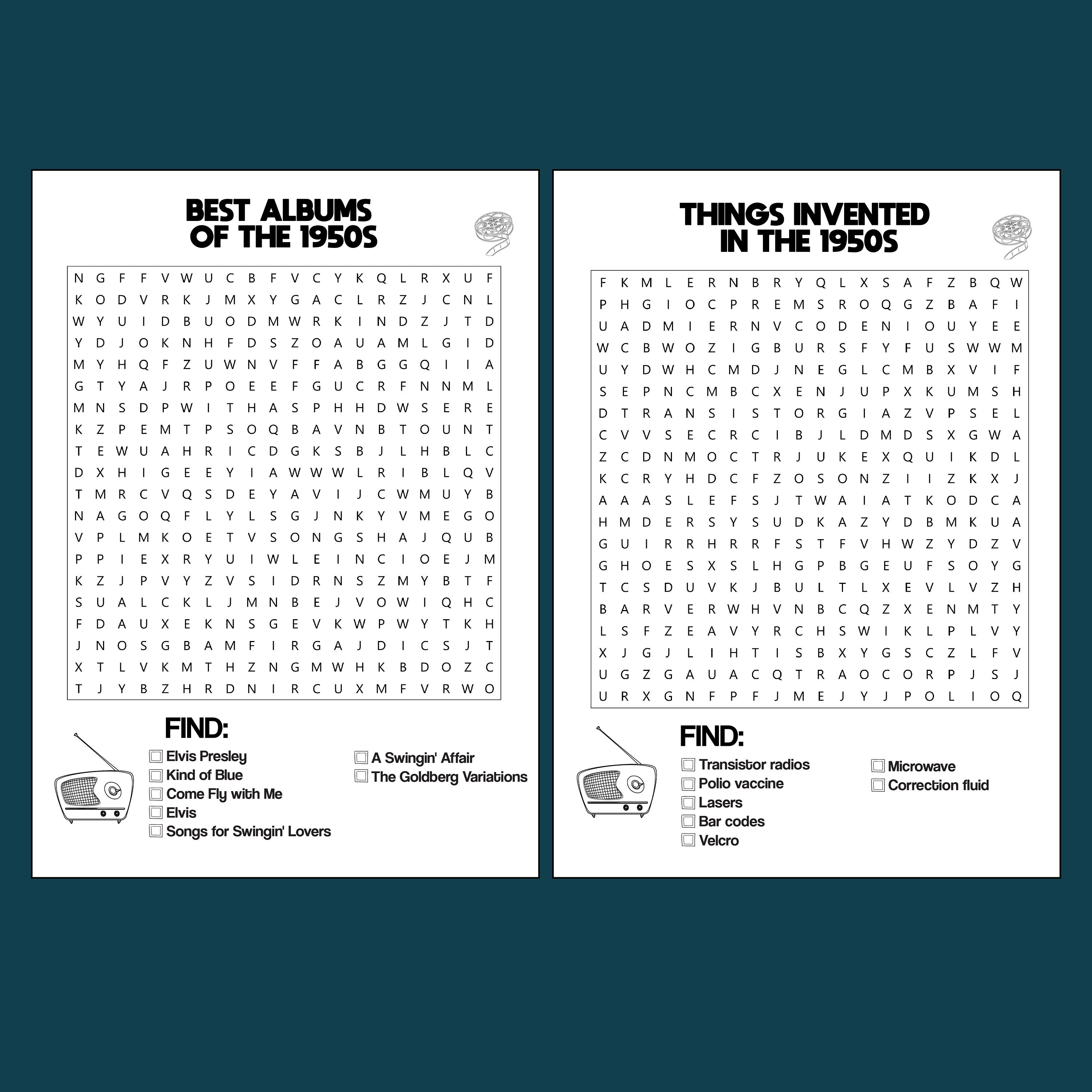 50s Word Search Book, Word Search Books Digital, 50s Print, Printable ...