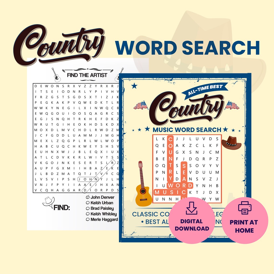 Country Music Word Search Books Digital | Country Music Printables ...
