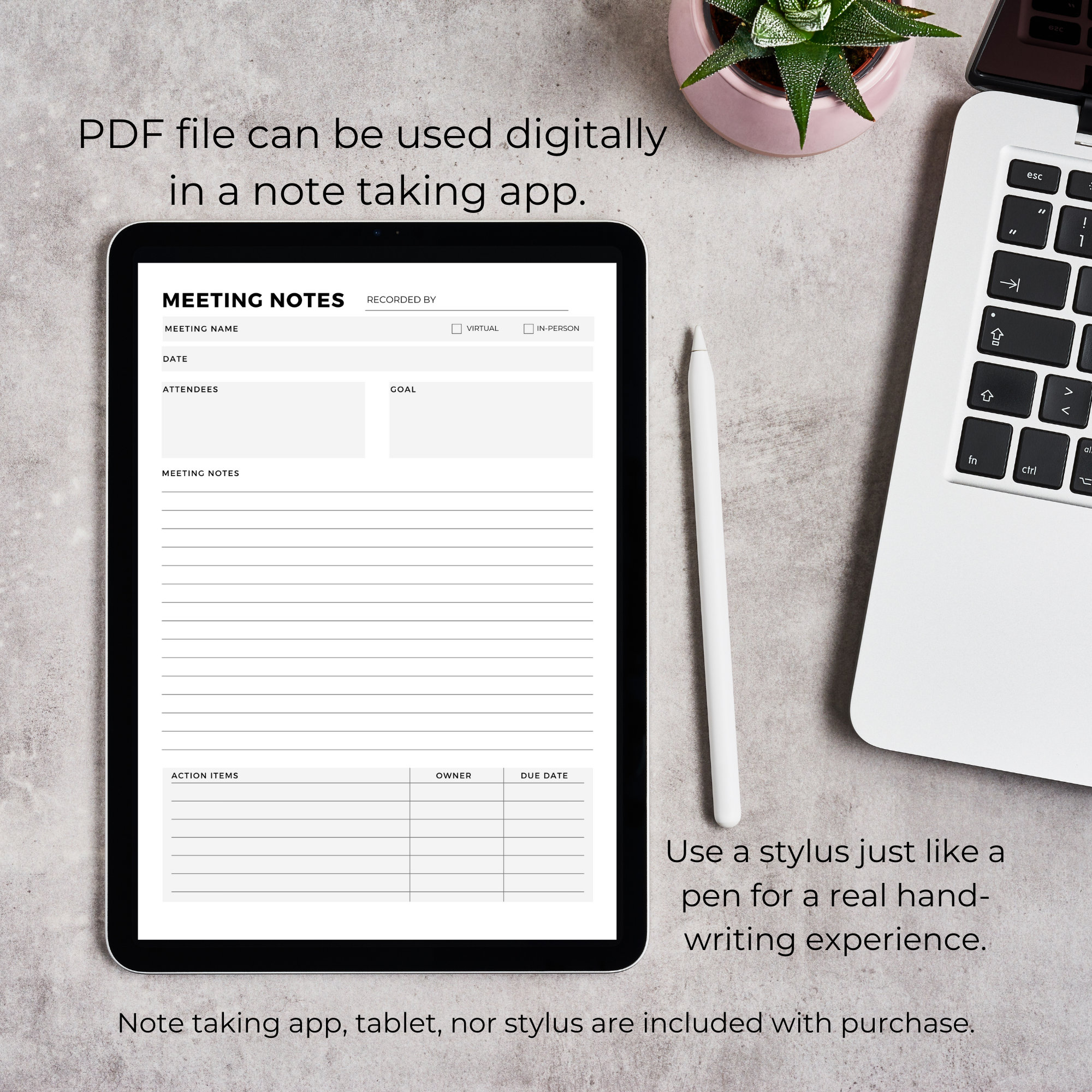 Minimalist Meeting Notes Template | Digital Download | Instant Access ...