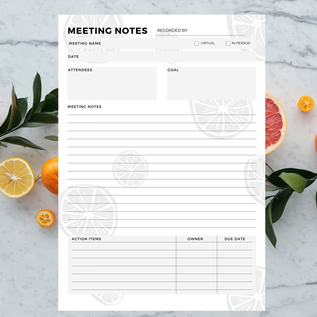 Meeting Notes Template for Summer Vibes | Digital Download | Instant ...