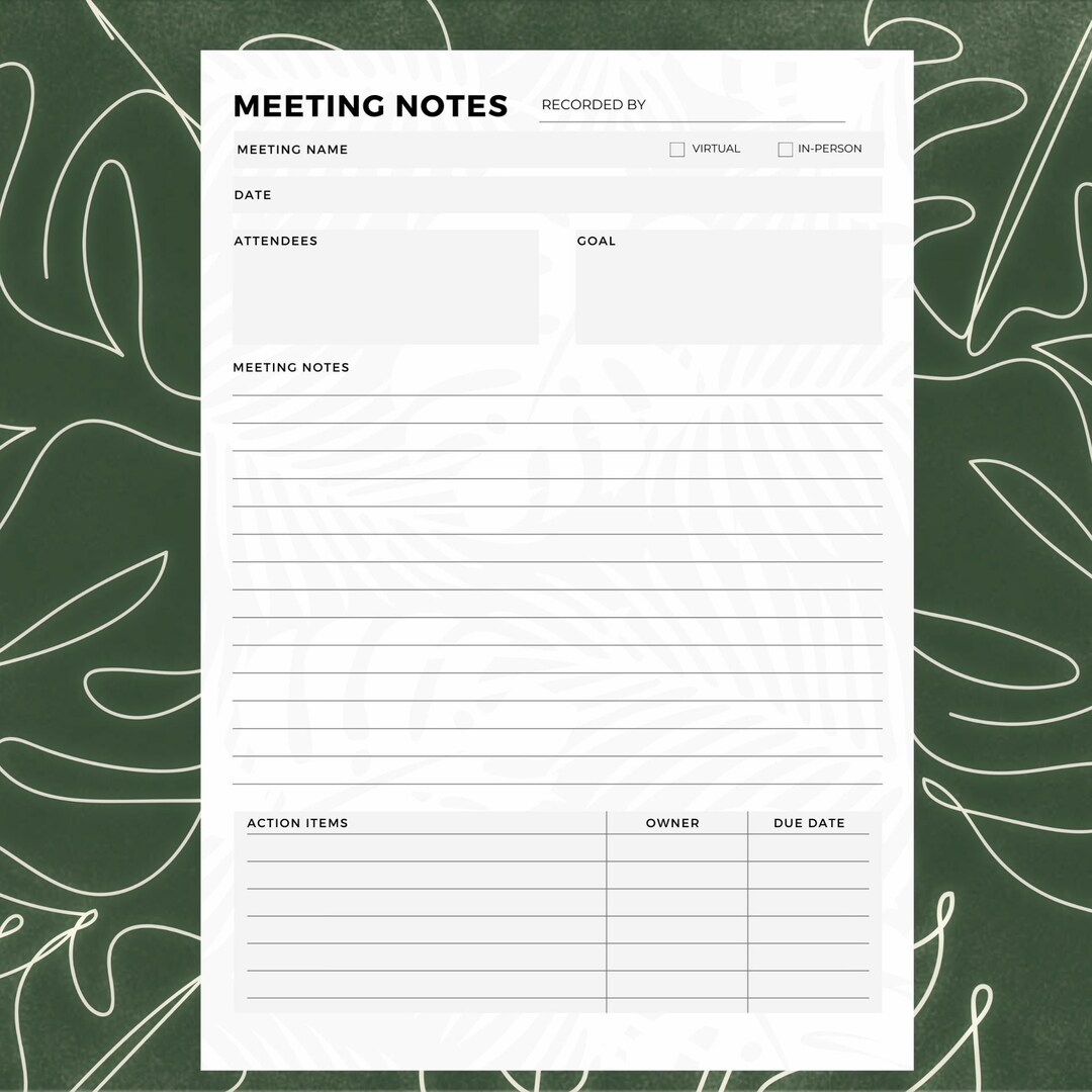 Meeting Notes Template for Plant Ladies | Digital Download | Instant ...