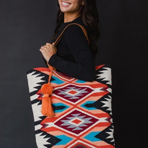 Red, Blue, Orange & Cream Aztec Tote Aztec Inspired Tote Bag Colorful ...