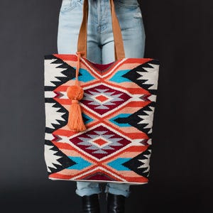 Red, Blue, Orange & Cream Aztec Tote Aztec Inspired Tote Bag Colorful ...