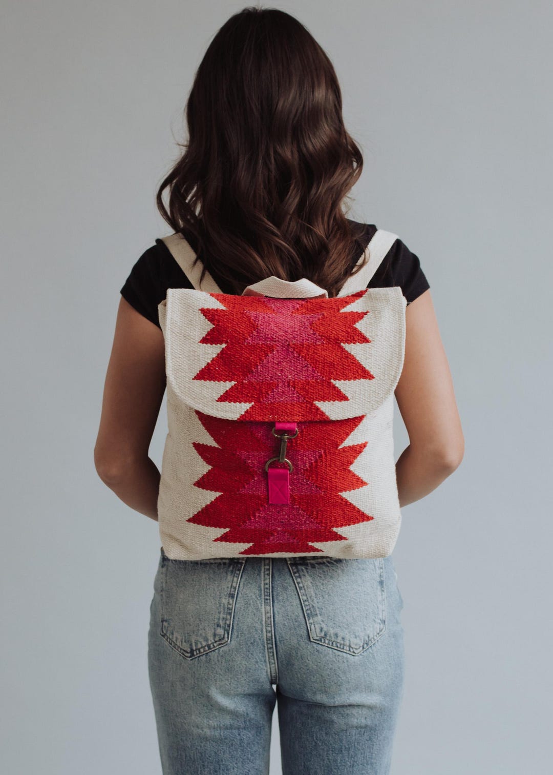Cream, Red & Pink Western Backpack | Western Inspired Backpack | Aztec ...