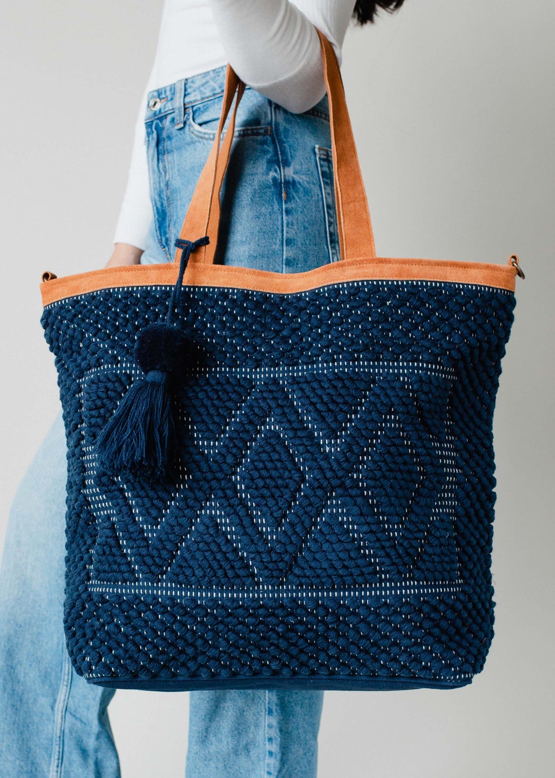 Navy Diamond Pattern Tote Textured Tote Bag Travel Tote Travel Bag Fall ...