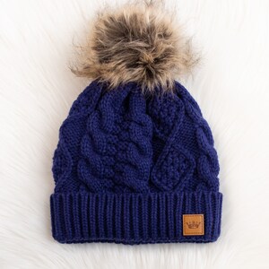 Royal Blue Cable Knit Pom Hat | Fleece Lined Winter Hat | Women's Pom ...